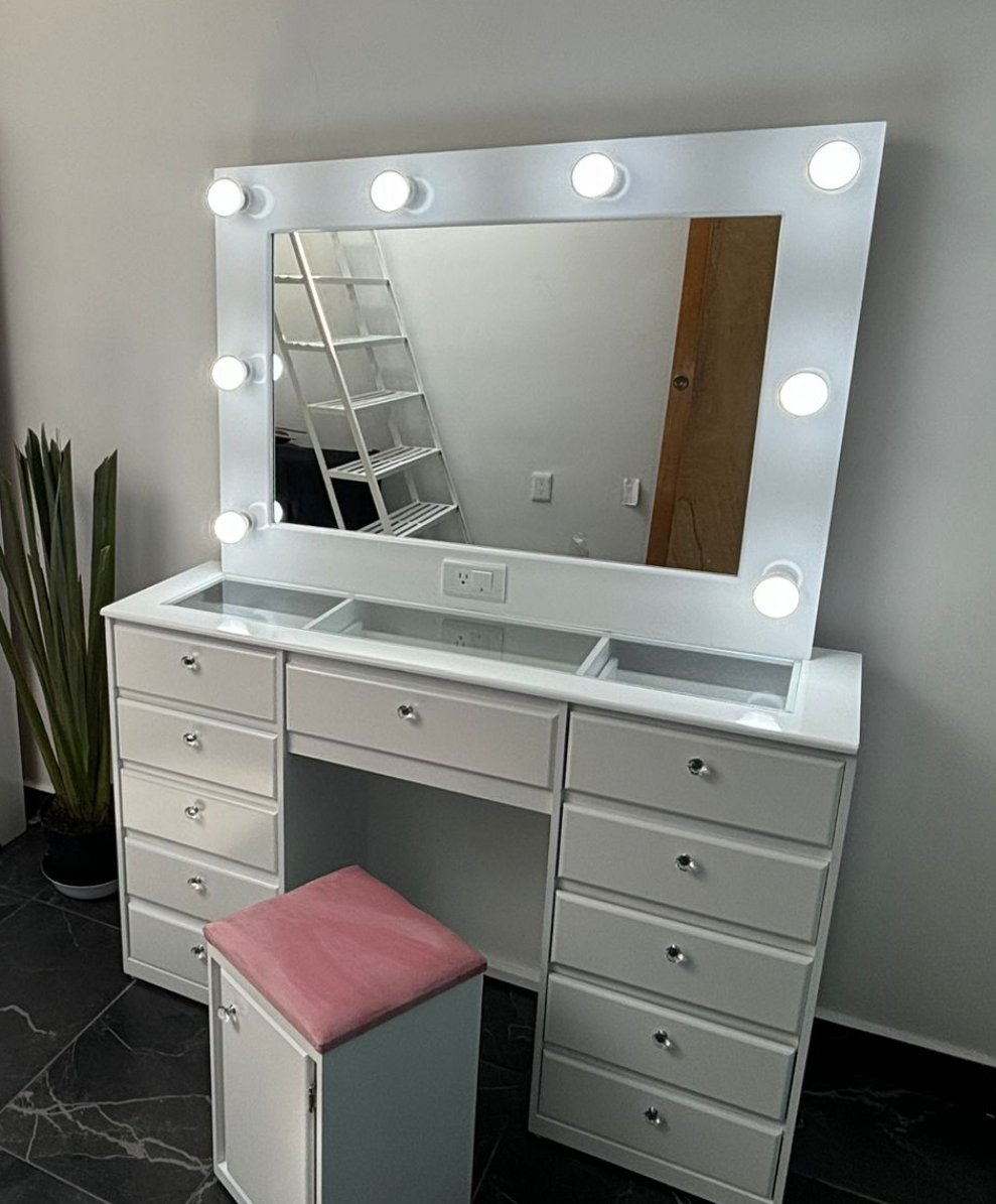 Tocador Vanity Hollywood Gustavo con vidrio – Muebleria Paty